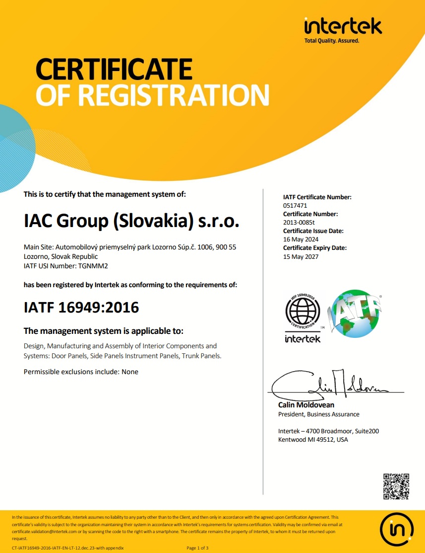 IAC Group Slovakia - Automotive Excellence Since 2000
